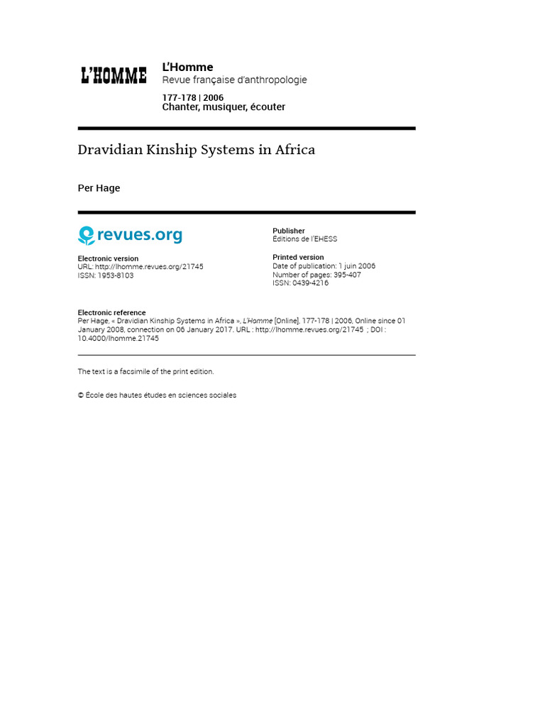Hage - Dravidian Kinship Systems in Africa | PDF | Kinship | Marriage
