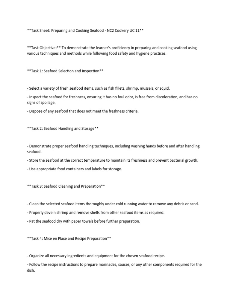 Task Sheet | PDF | Cooking | Grilling