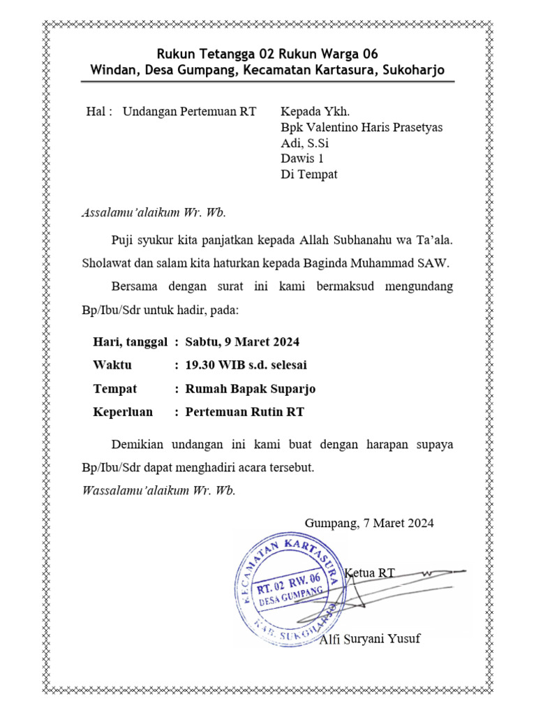 Undangan RT Maret 2024 | PDF