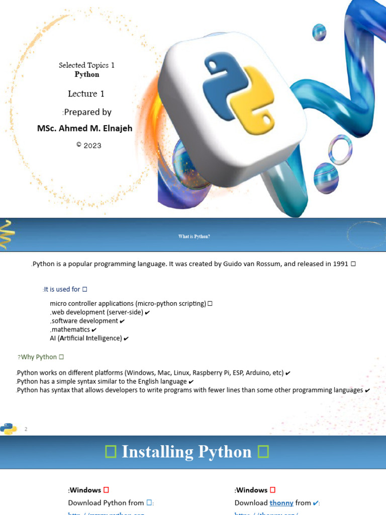 Python Licture 1 | PDF | Python (Programming Language) | Integrated Development Environment
