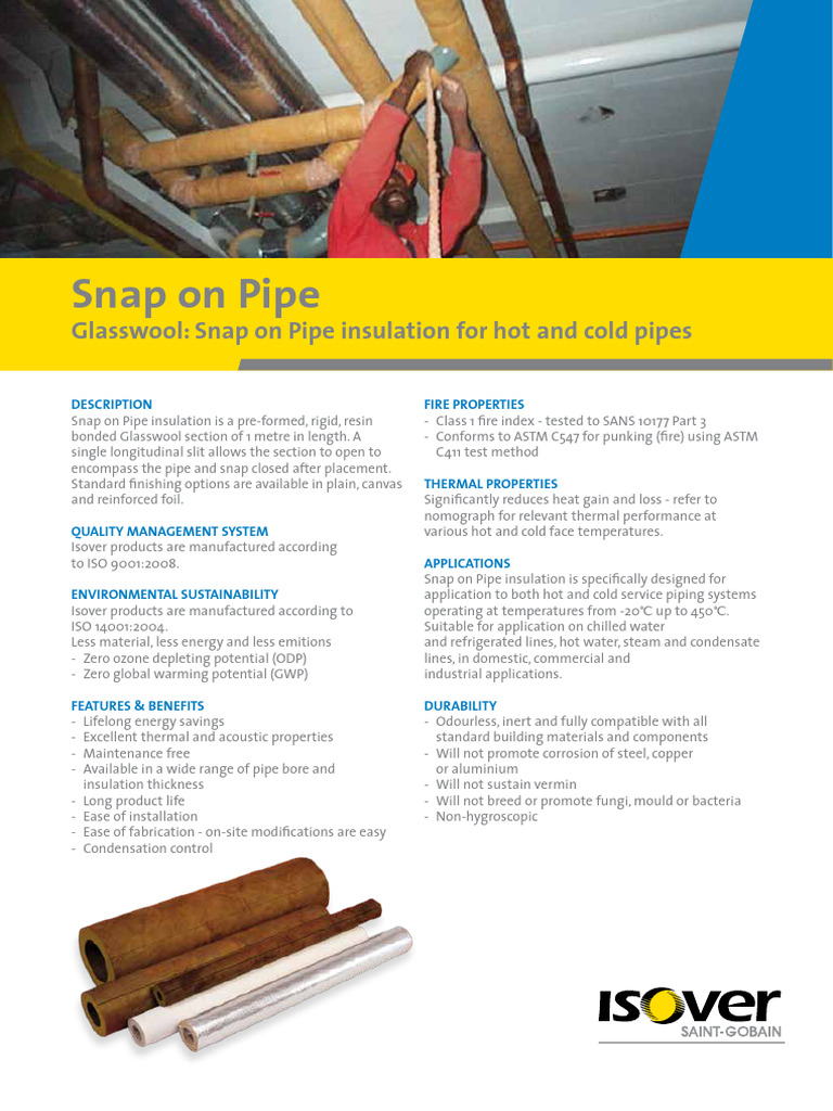 Snap On Pipe Data Sheet | PDF | Pipe (Fluid Conveyance) | Thermal Insulation