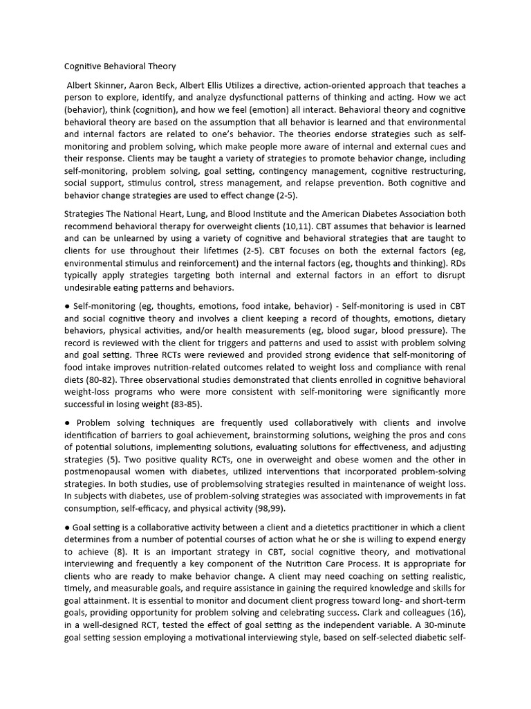 Cognitive Behavioral Theory | PDF | Cognitive Behavioral Therapy | Psychotherapy