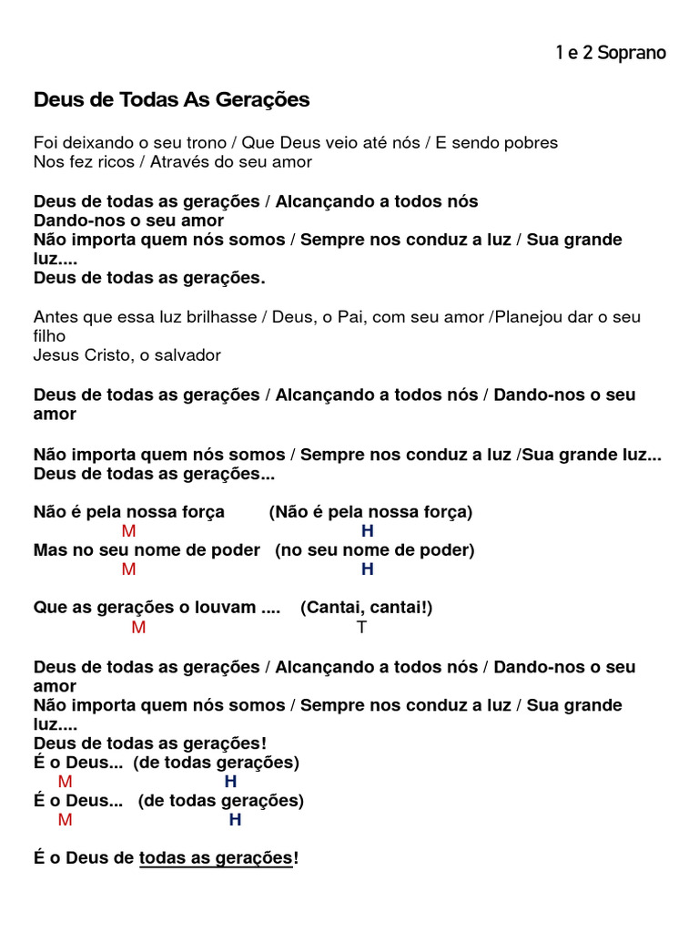 Letras Soprano 1 e 2 | PDF | Amor | Deus