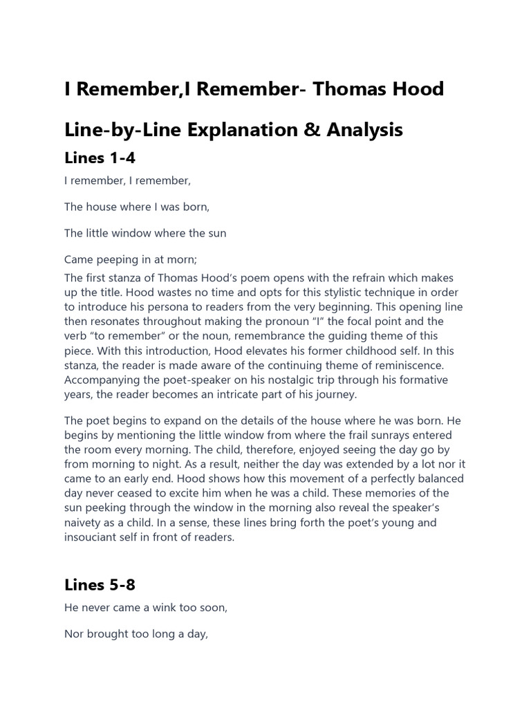 I Remember, I Remember - Thomas Hood | PDF | Poetry