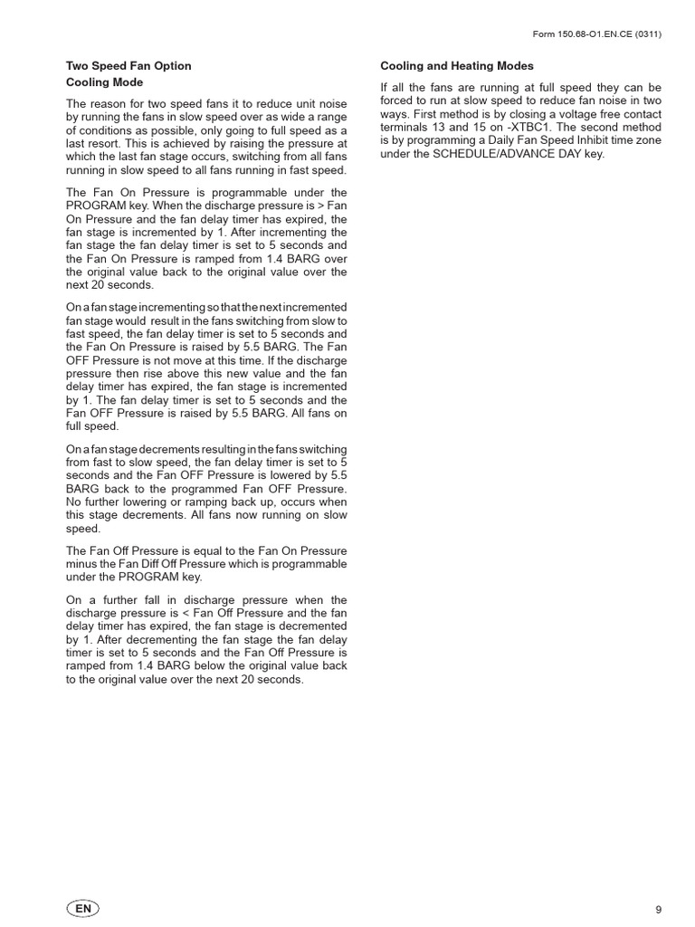 Two Speed Fan Option Cooling Mode Cooling and Heating Modes: Form 150.68-O1.EN - CE (0311) | PDF ...