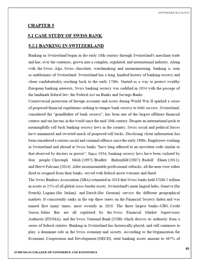 5.1 Case Study of Swiss Bank 5.2.1 Banking in Switzerland | PDF ...
