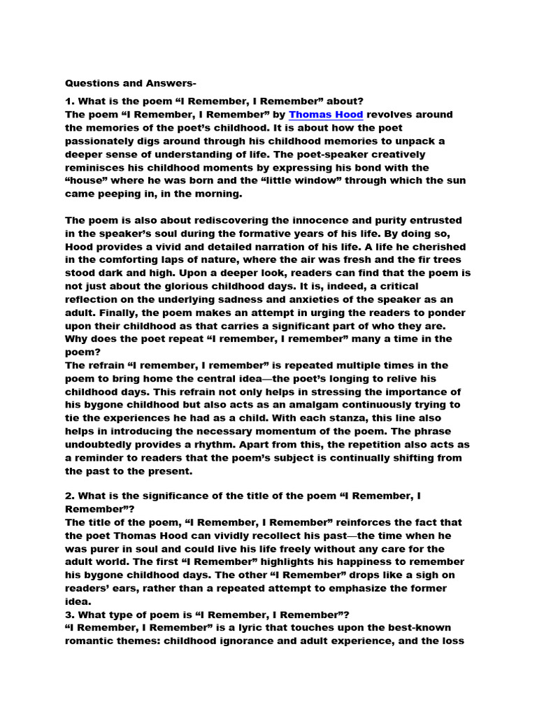 Analysis of "I Remember, I Remember" | PDF | Poetry