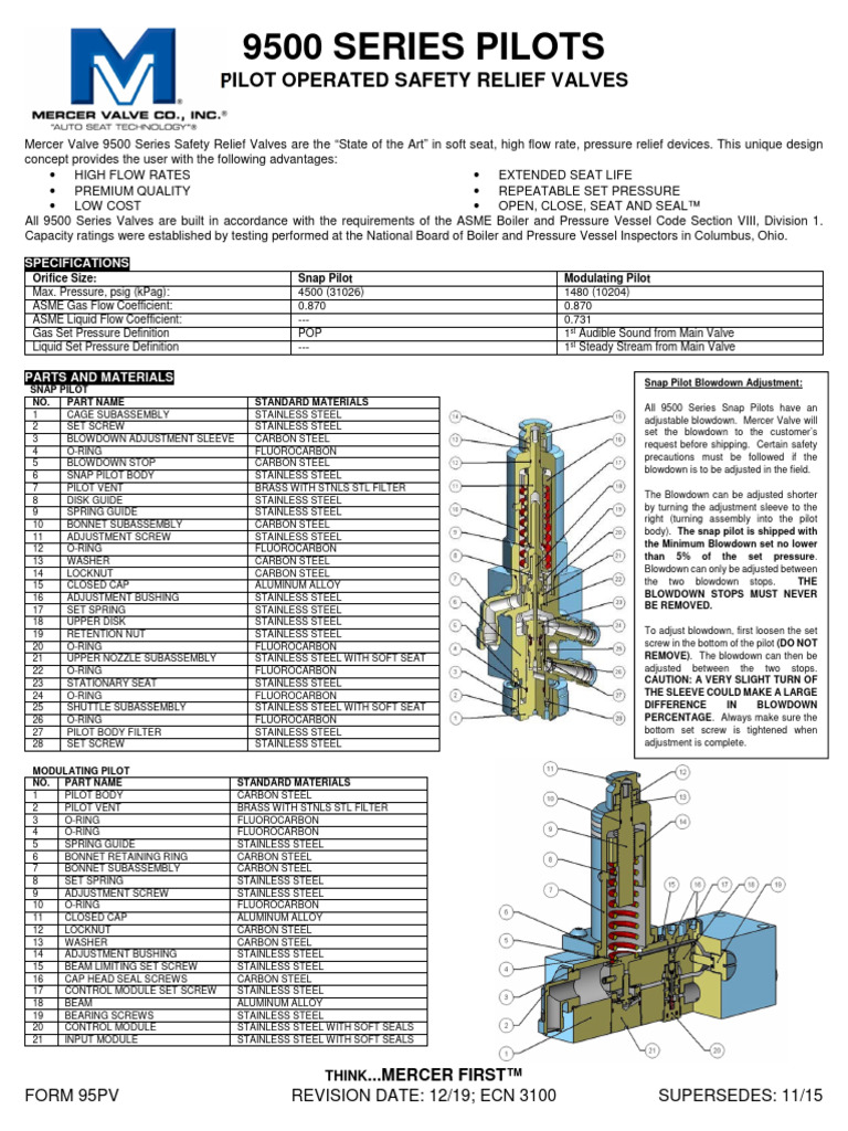 95PV 9500 Series Pilot Valve Shipping Flyer | PDF | Valve | Pipe (Fluid ...