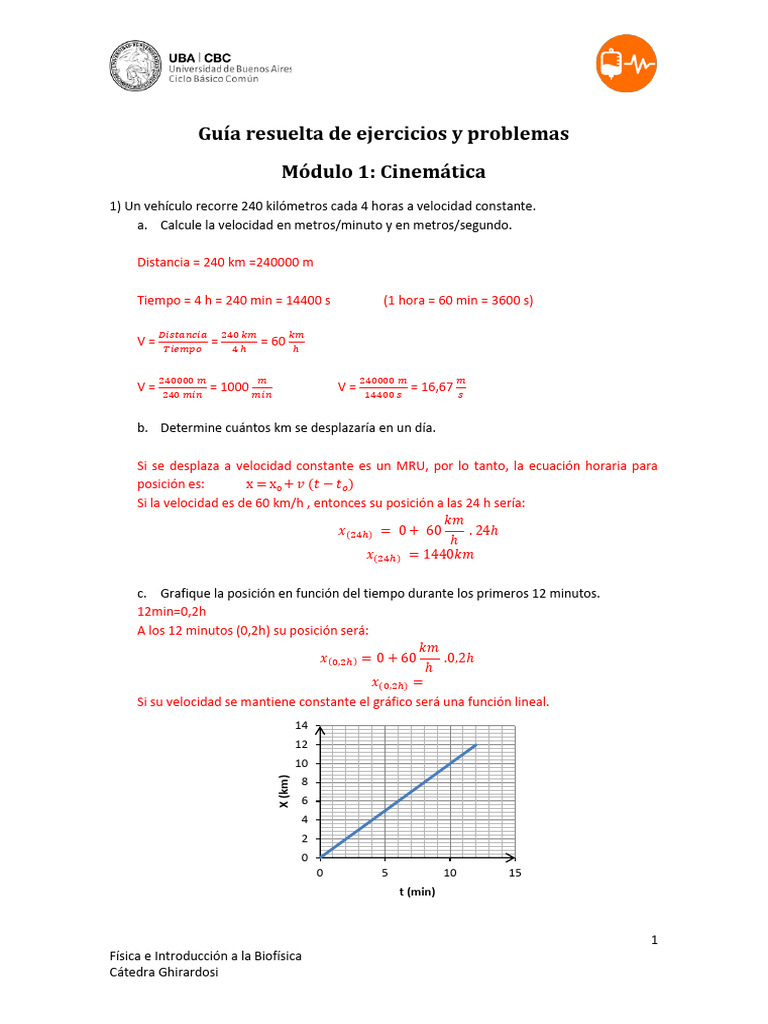 MÓDULO 1. Guía Resuelta de Ejercicios y Problemas (2024) | PDF | Aceleración | Velocidad