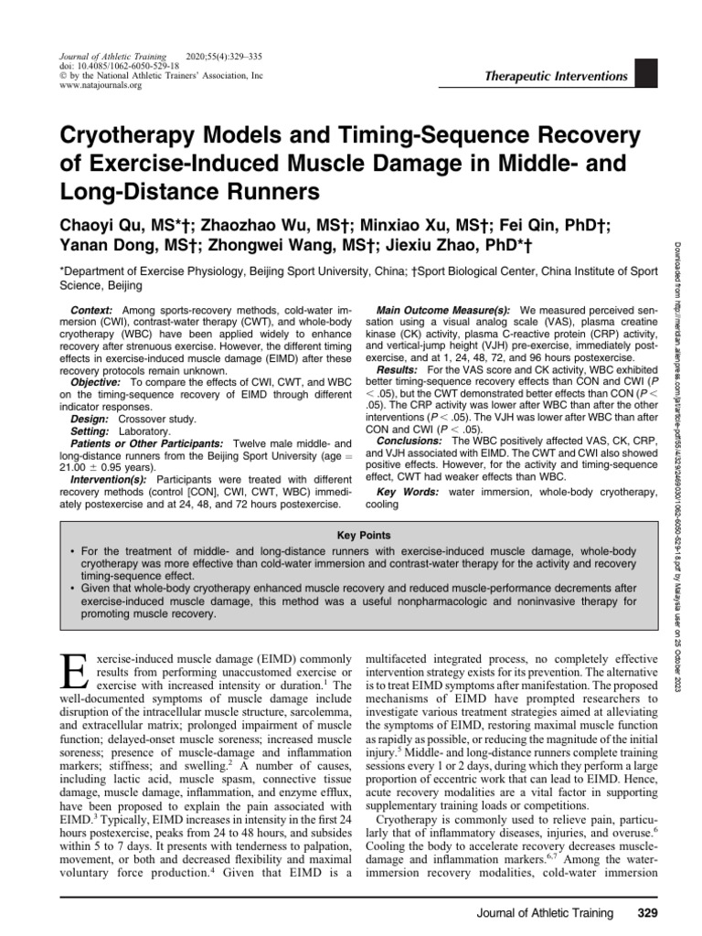 Qu Et Al (2020) - Cryotherapy Models and Timing Sequence Recovery of Exercise Induced Muscle ...