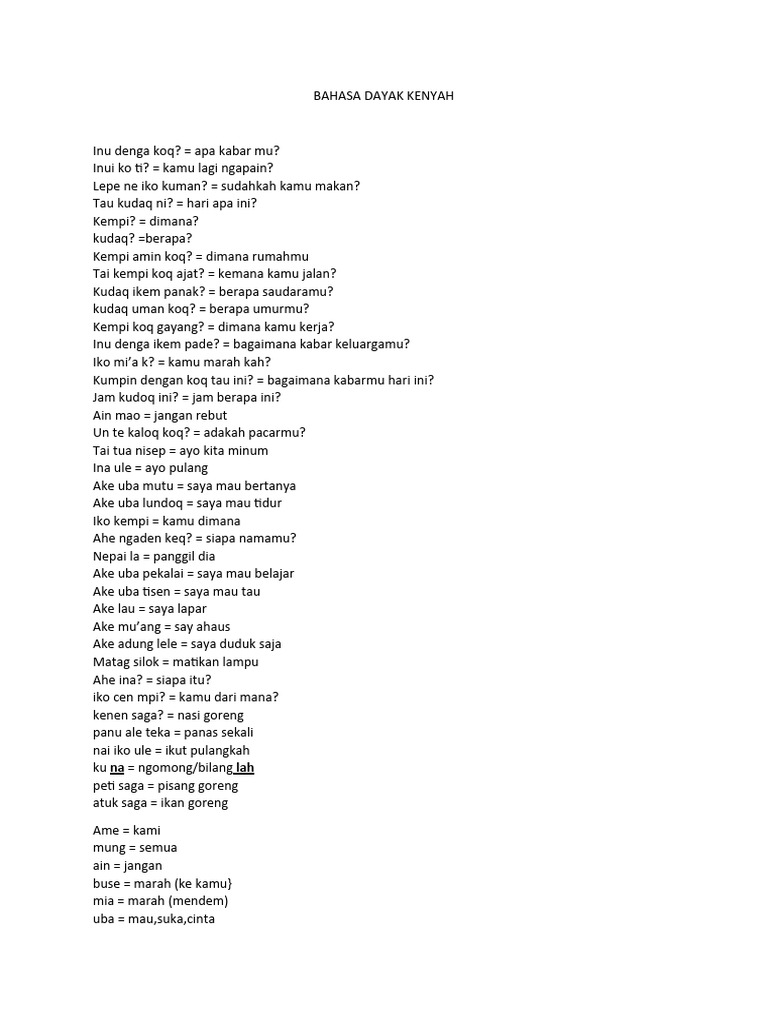 Panduan Belajar Bahasa Dayak Kenyah | PDF