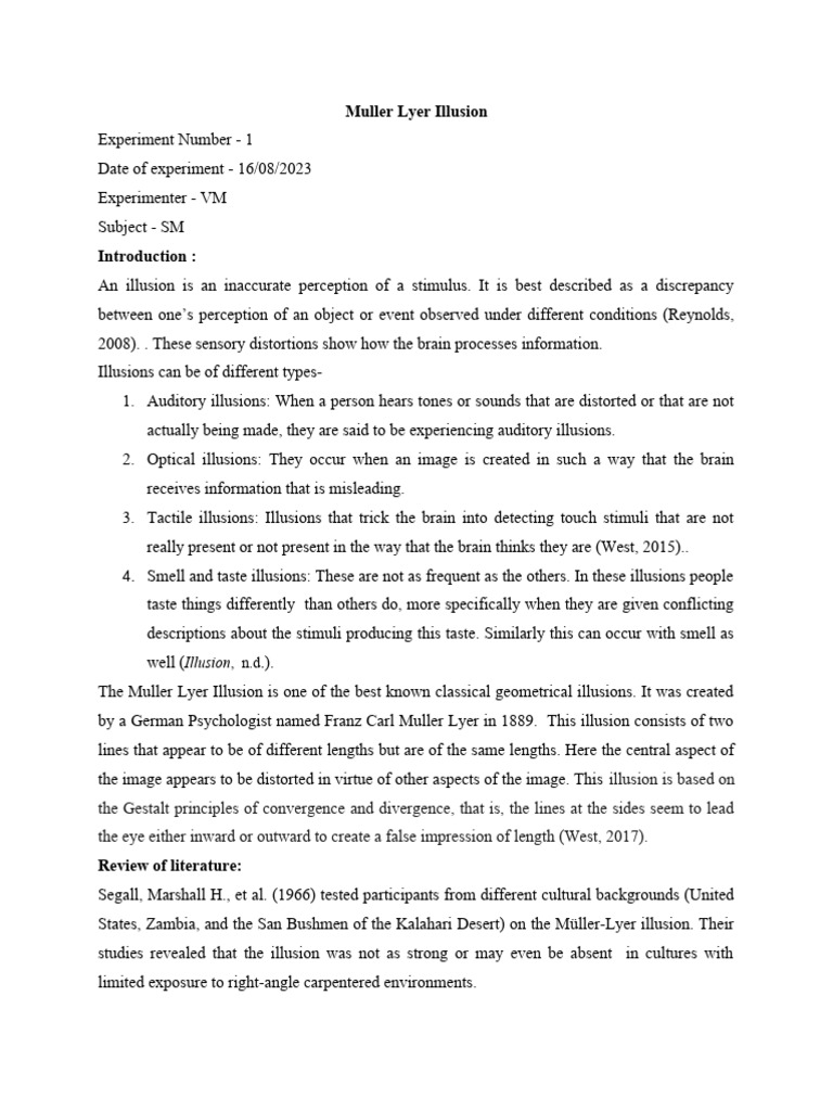 Muller Lyer Illusion Pdf Illusion Perception