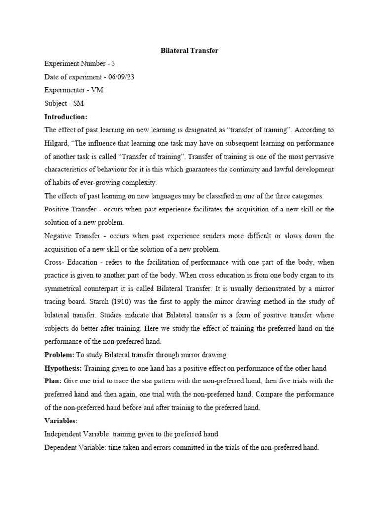Bilateral Transfer | PDF | Experiment | Learning