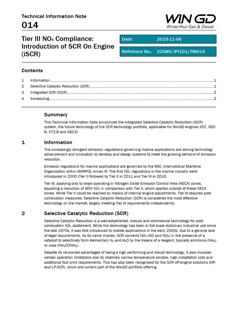 WinGD TIN014 iSCR-introduction | PDF | N Ox | Engineering