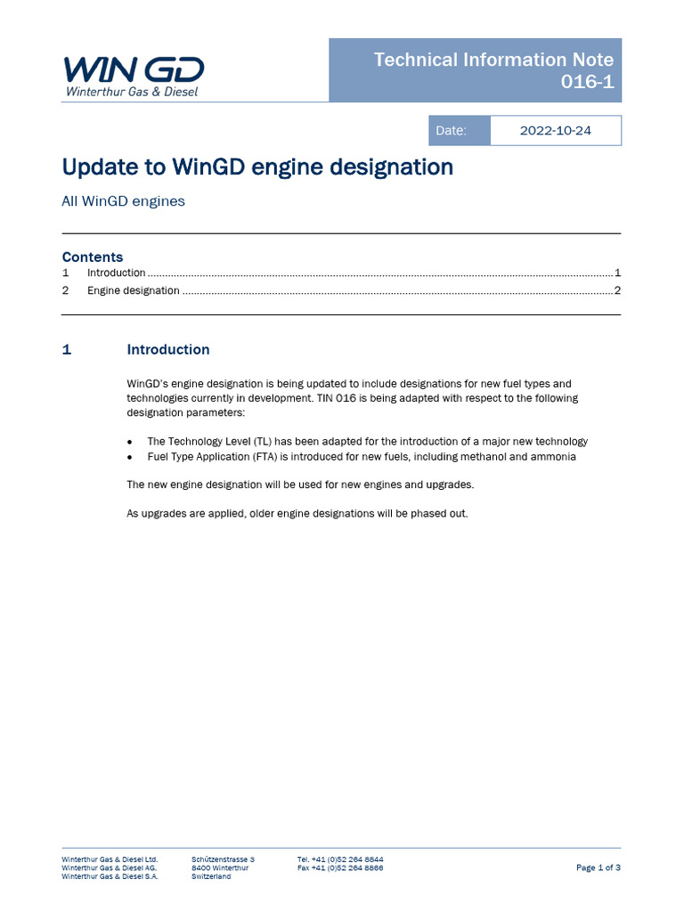 WinGD - TIN016 1 - Update To WinGD Engine Designation | PDF | Engines | Diesel Engine