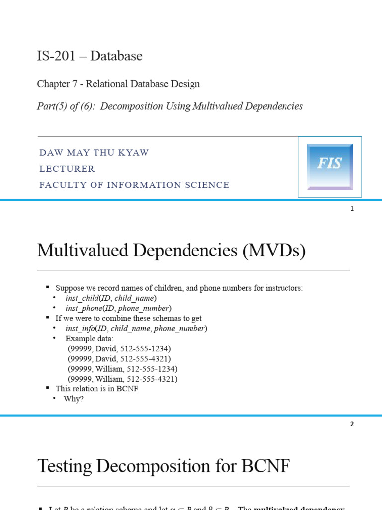 Multivalued Dependencies in Database Design | PDF | Mathematics