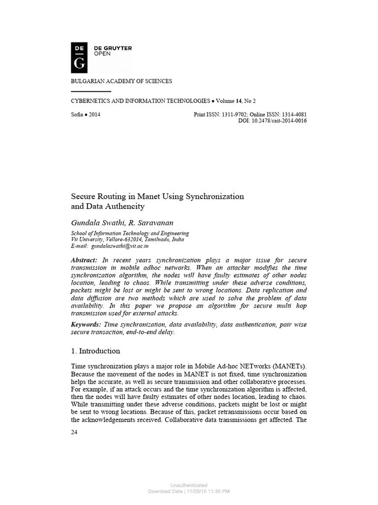 Secure Routing in Manet | PDF | Wireless Ad Hoc Network | Transmission ...