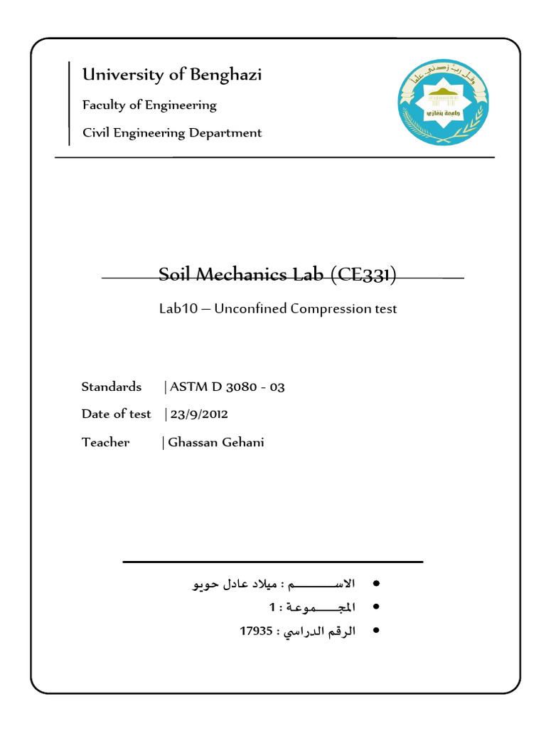Unconfined Compression Test Guide | PDF | Soil Mechanics | Strength Of ...