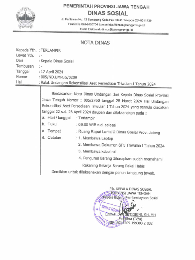 Nodin Ralat Undangan Rekonsil TW I 2024 | PDF