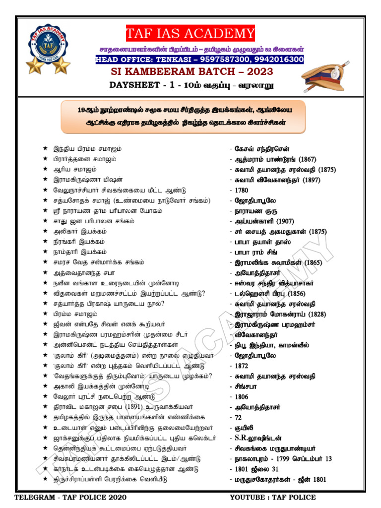 Si Kambeeram Daysheet - 1 | PDF