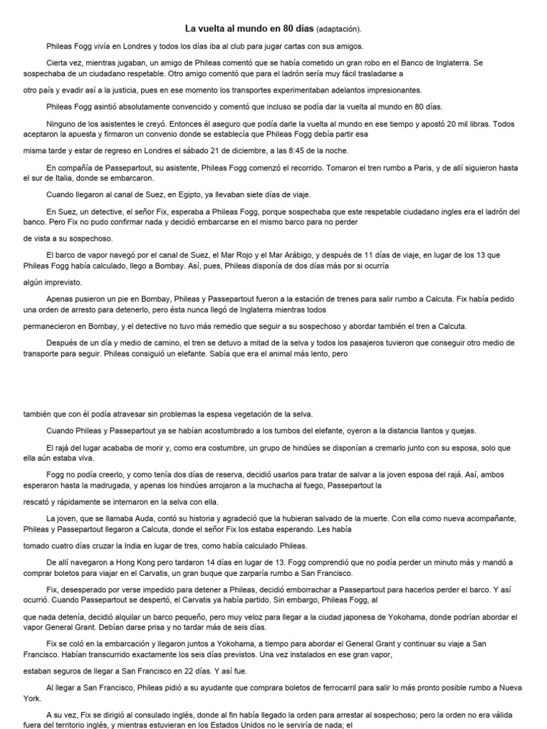 La Vuelta Al Mundo en 80 Días de Julio Verne | PDF | Al rededor del ...