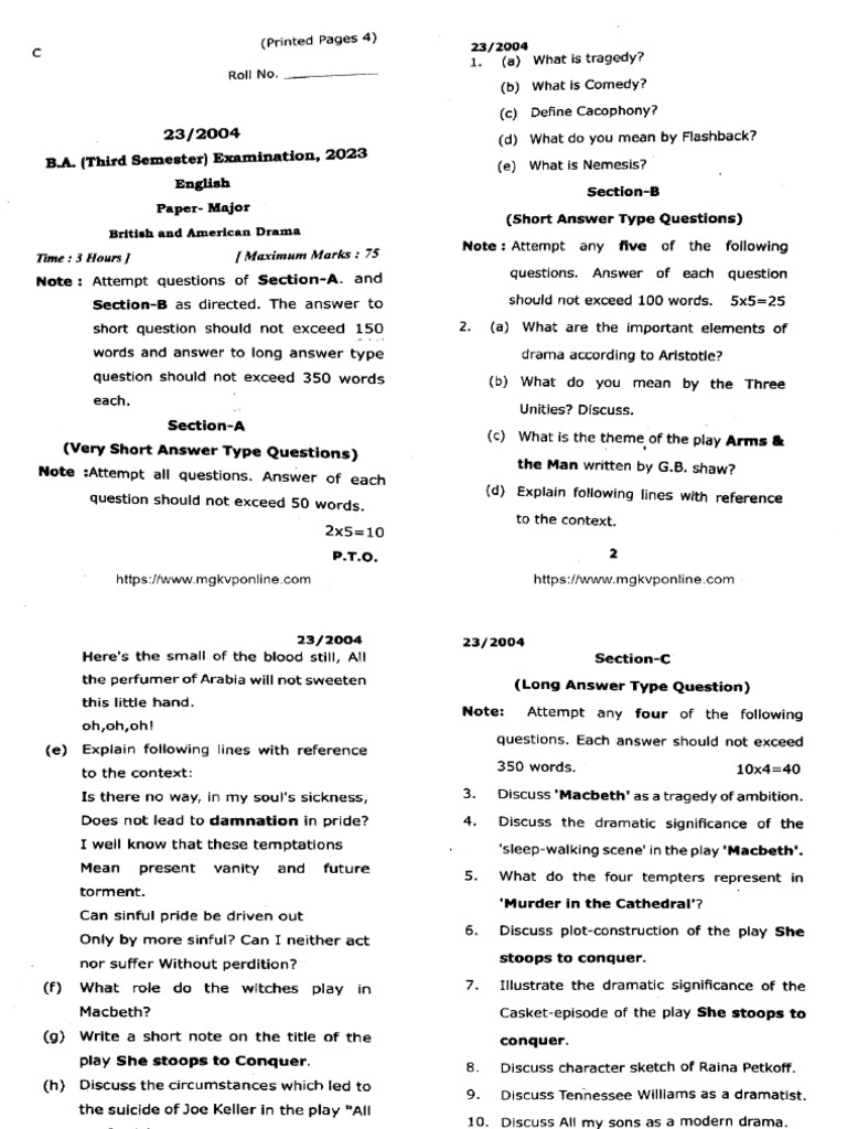 Ba 3 Sem English British and American Drama 2004 2023 | PDF