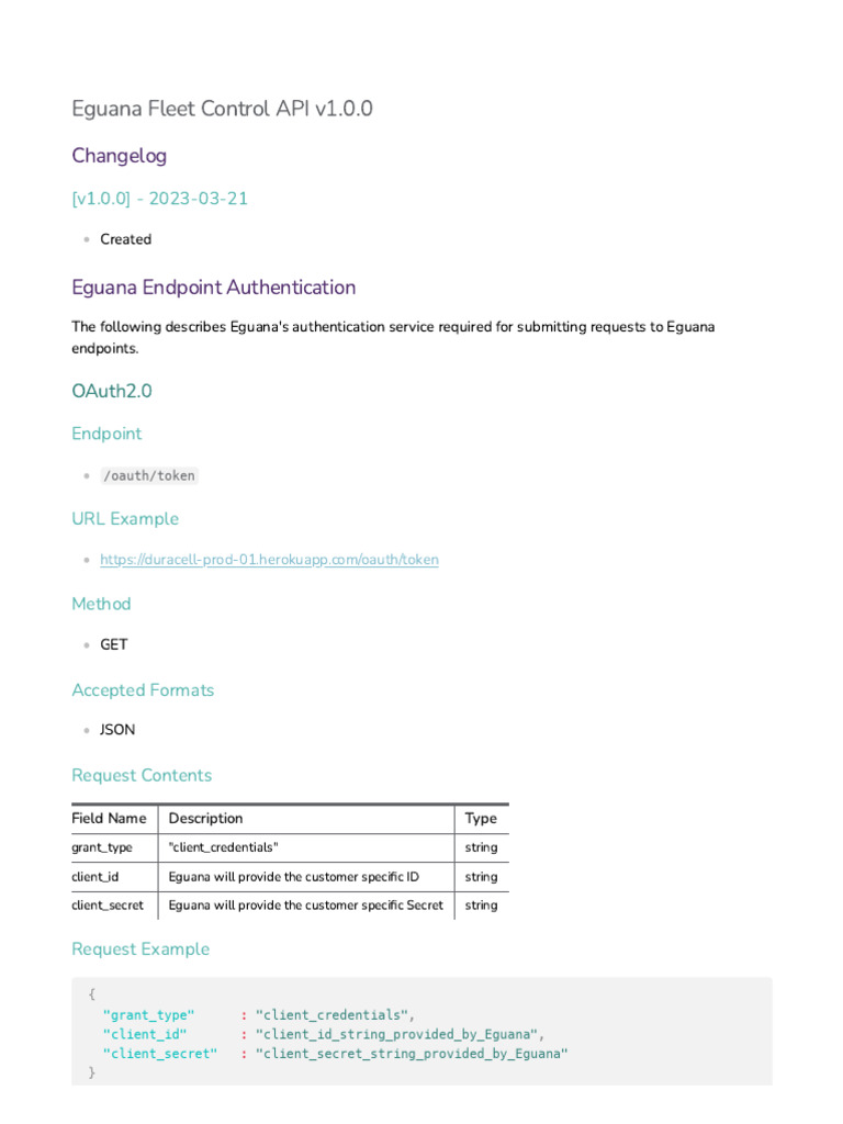 Eguana Fleet Control API v.1.0.0 | PDF | Computing | Computer Science