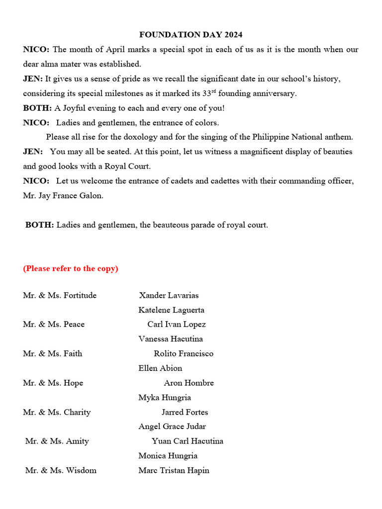 123 SCRIPT. Founding Anniv 24 | PDF | Dances