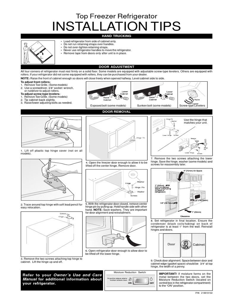 Installation Tips: Top Freezer Refrigerator | PDF | Refrigerator | Screw
