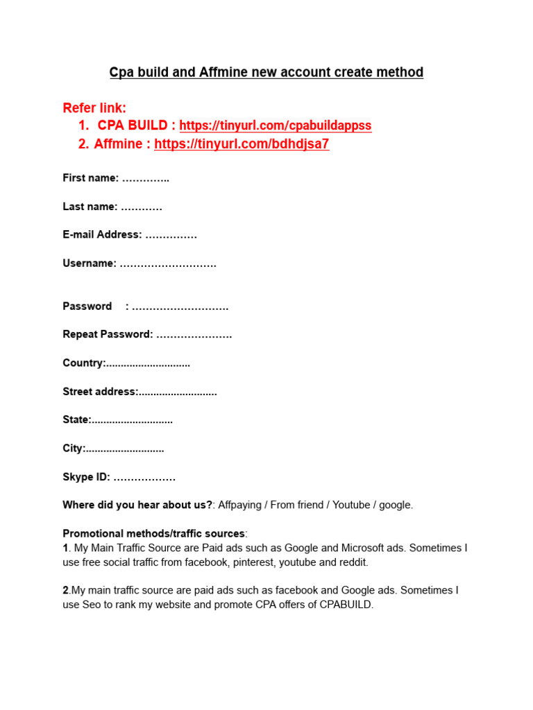 Cpa Build and Affmine New Account Create Method | PDF