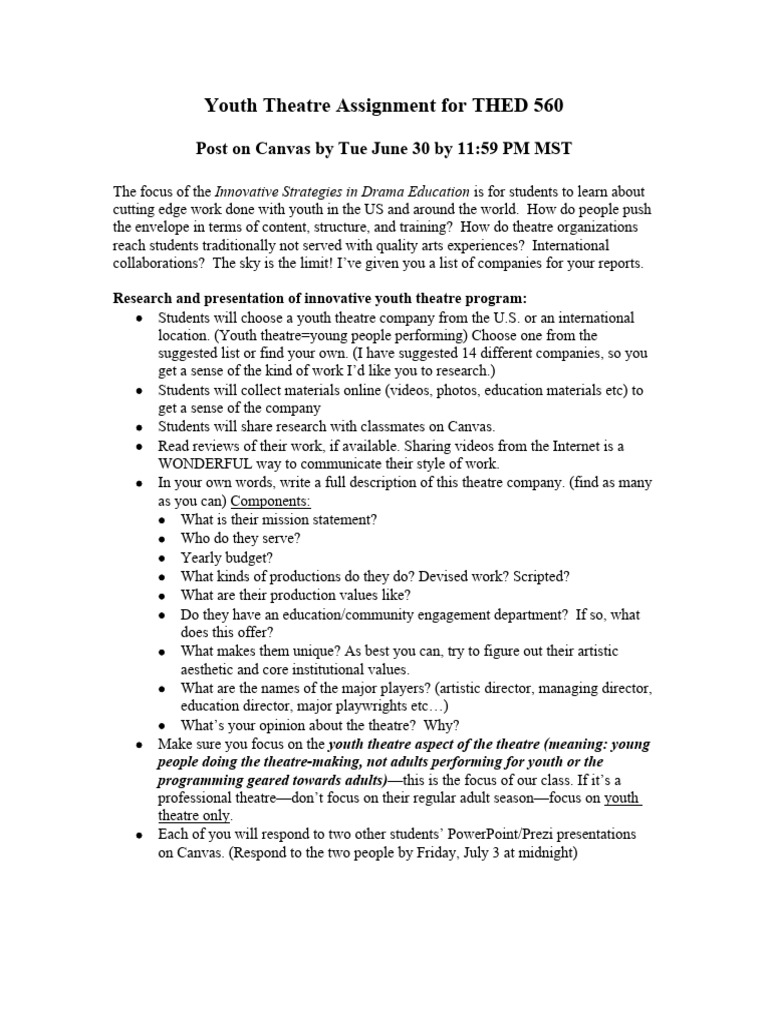 Youth Theatre Assignment For THED 560-2 | PDF | Communication | Cognition