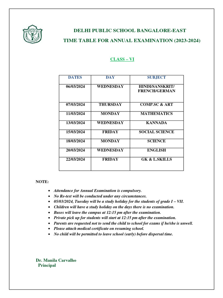 Annual Time Table For Class 61707281693813 | PDF
