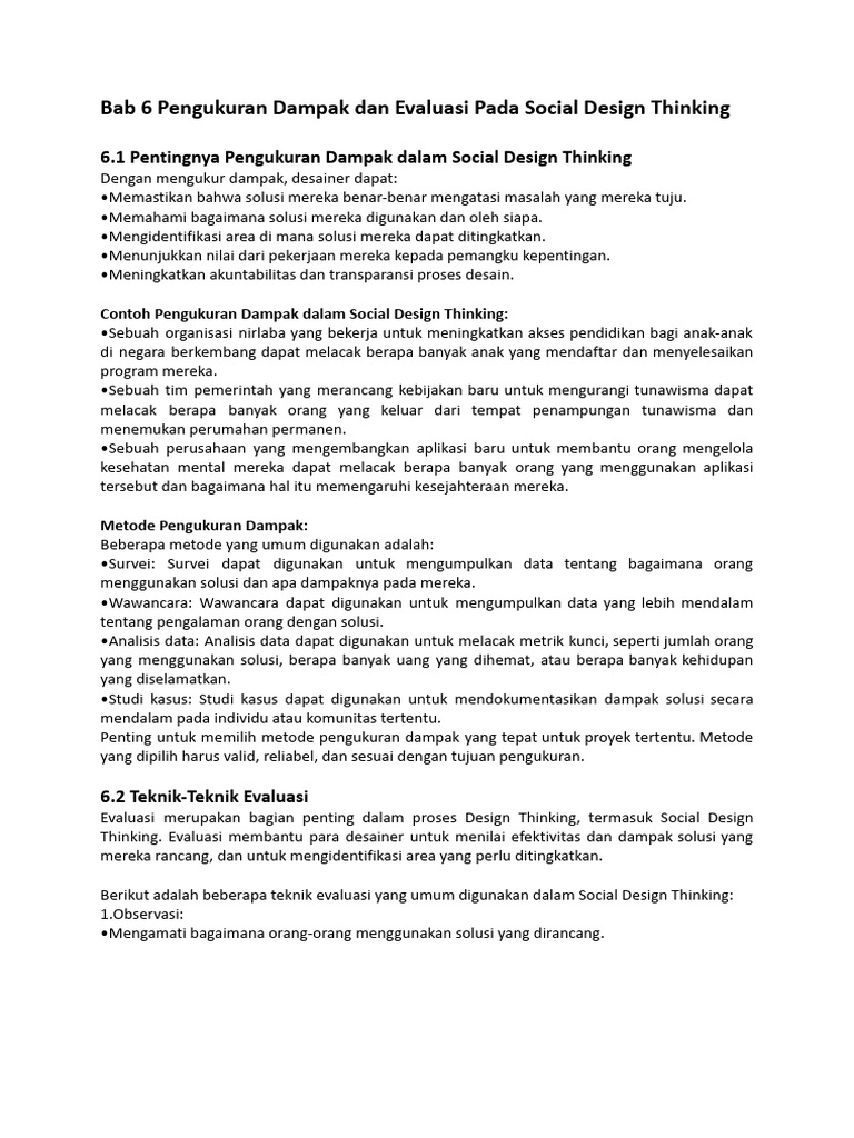 Bab 6 Pengukuran Dampak dan Evaluasi Pada Social Design Thinking | PDF