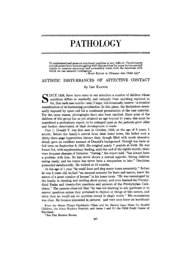 Autistic Disturbances of Affective Contact - Leo Kanner | PDF