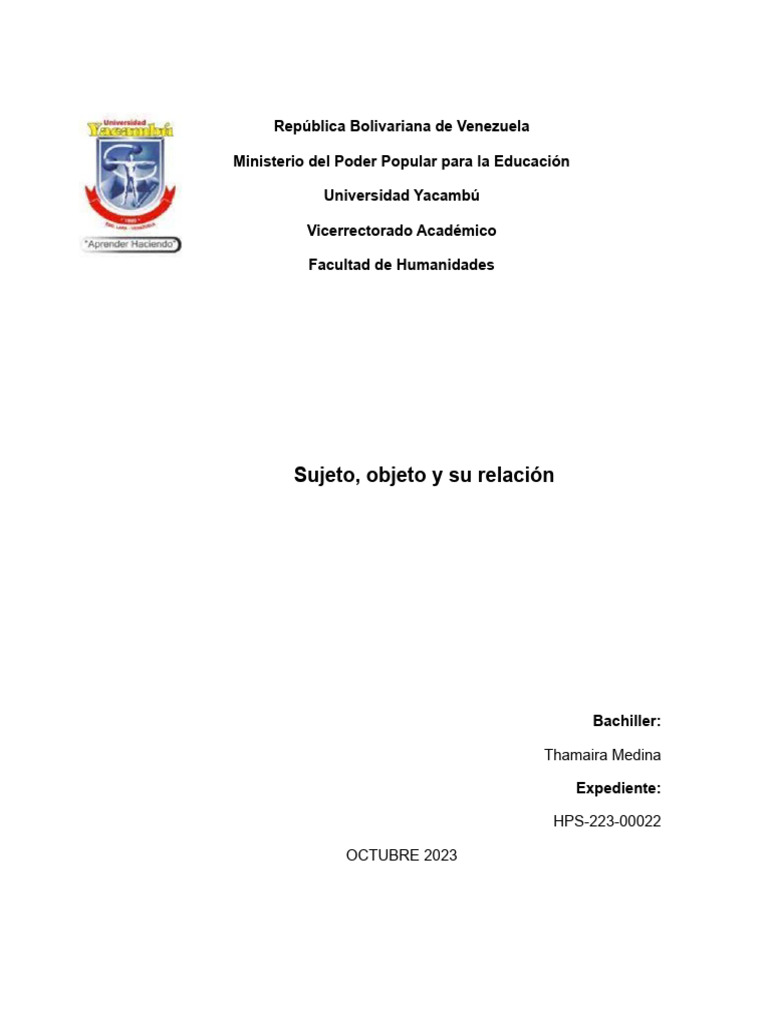 Sujeto, Objeto y Su Relacion | Descargar gratis PDF | Conocimiento ...