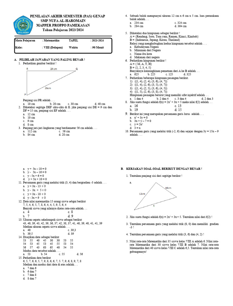 Soal Pas SMP Genap Kelas Viii Th. 2023-2024 | PDF