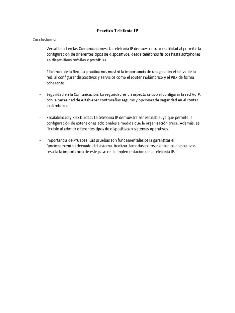 Practica Telefonía IP - Conclusiones | PDF