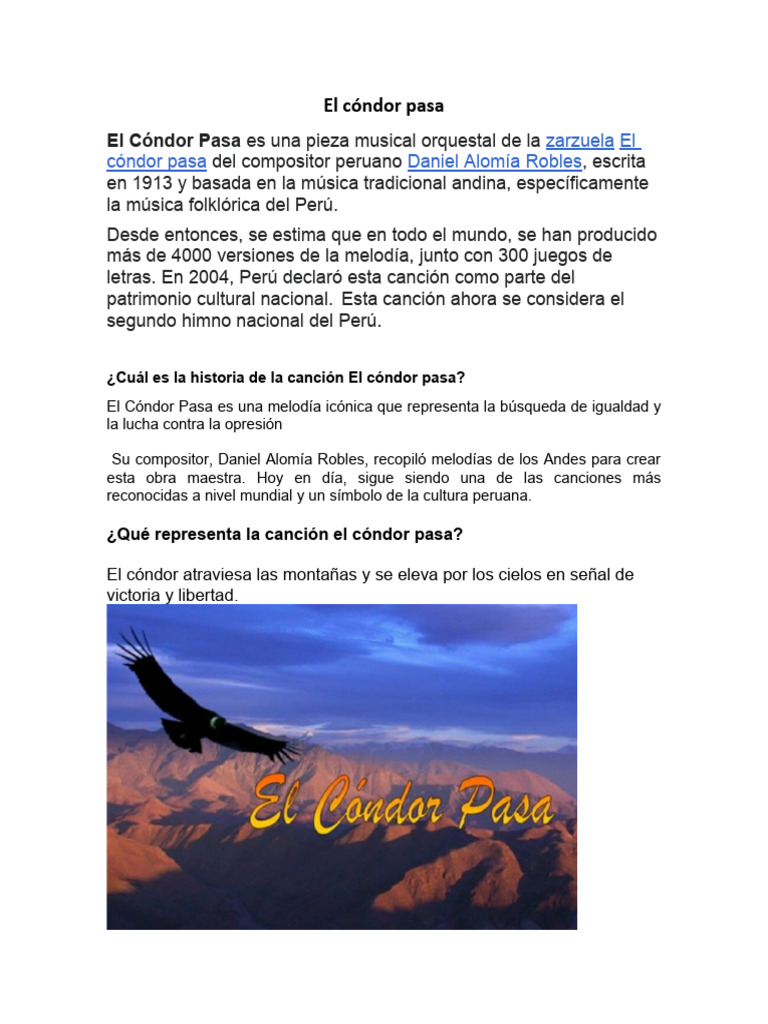 Historia de "El Cóndor Pasa" | PDF | Poesía