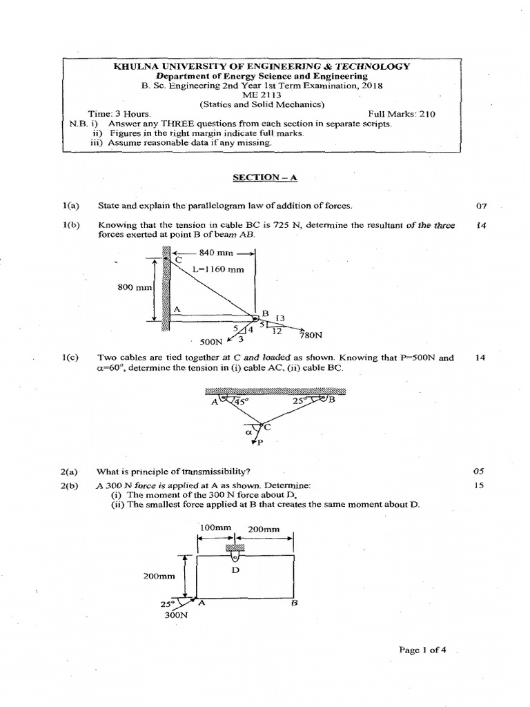 B. Sc. Engineering 2nd Year 1st Term Regular Examination, 2018 | PDF ...