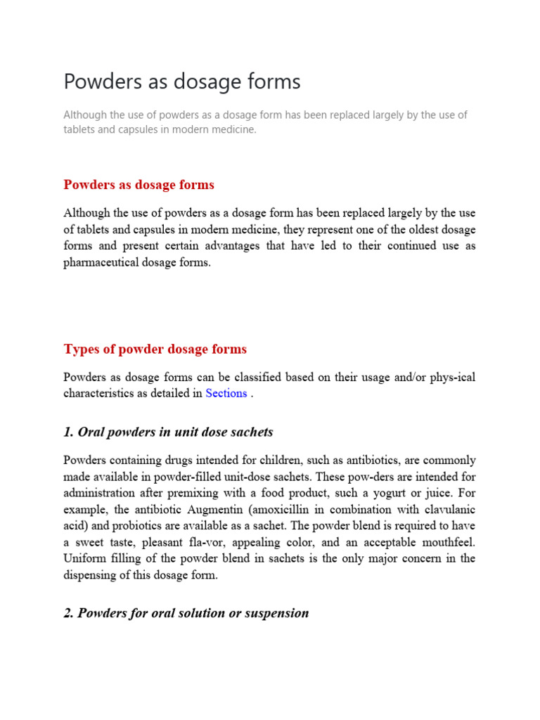 Powders As Dosage Forms | PDF | Pharmaceutical Sciences | Pharmacology