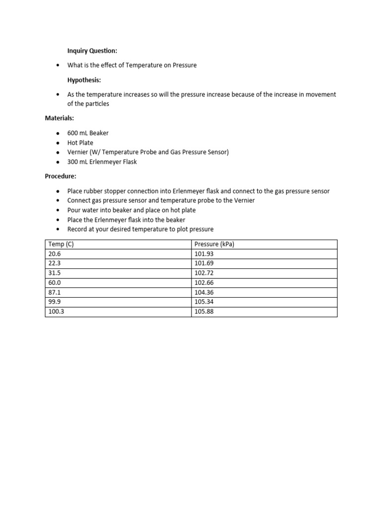 Investigation Into The Behavior of Gasses Lab PT 1 | PDF