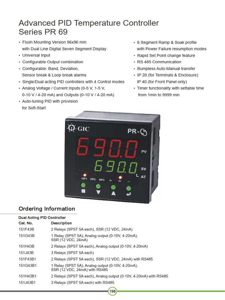 PR 69 Advanced PID Controller Manual | PDF | Relay | Sensor