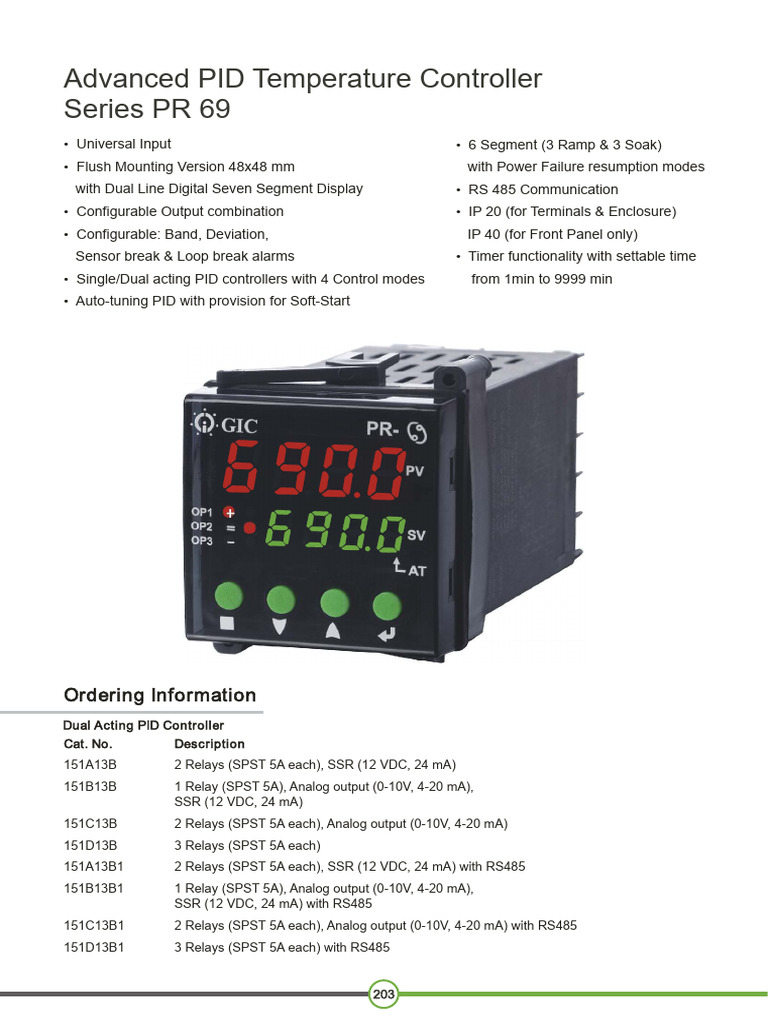 PR 69 PID Temperature Controller Manual | PDF | Relay | Sensor