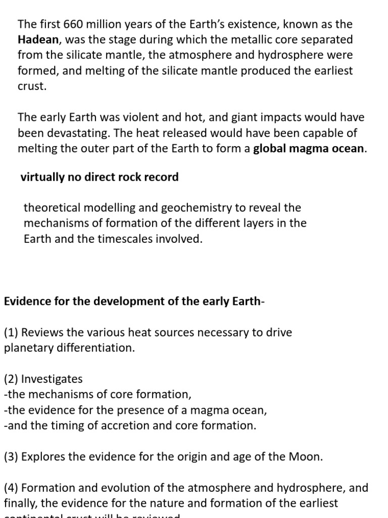 Formation of Early Earth Layers | PDF | Planetary Core | Magma