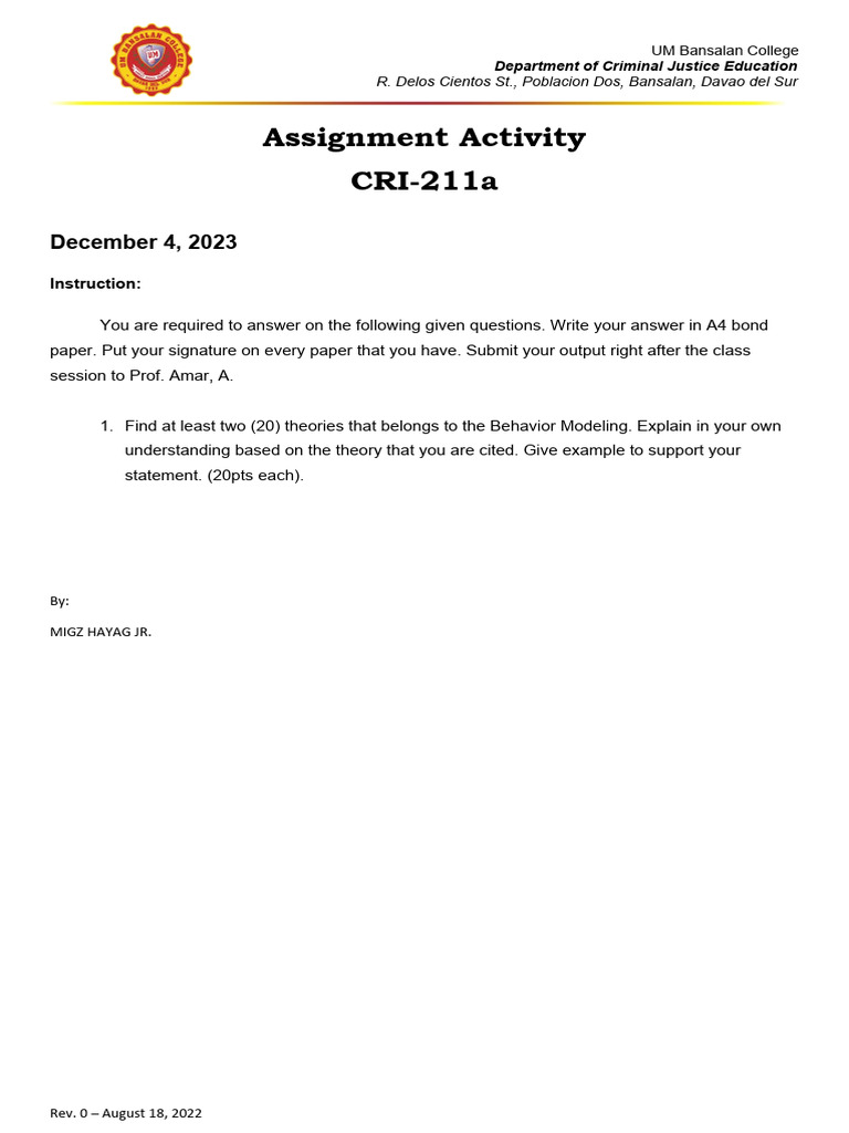 Cri 211a Activity For DEC. 4 | PDF