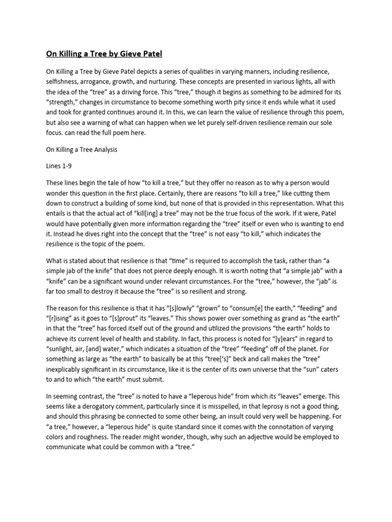 On Killing A Tree by Gieve Patel | PDF