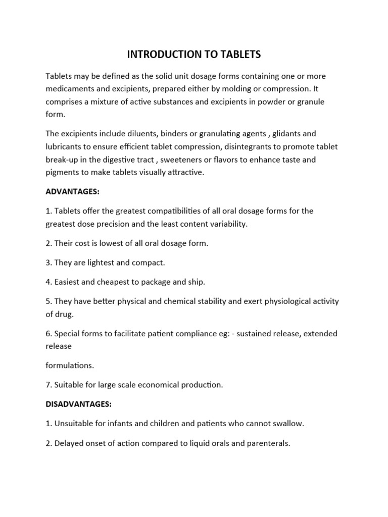 Introduction to Tablets | PDF | Tablet (Pharmacy) | Pharmacy