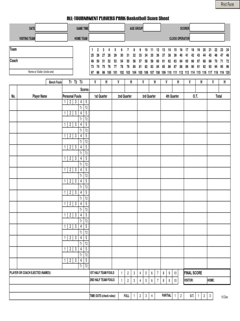 Tournament Basketball Score Sheet | PDF | Sports | Team Sports