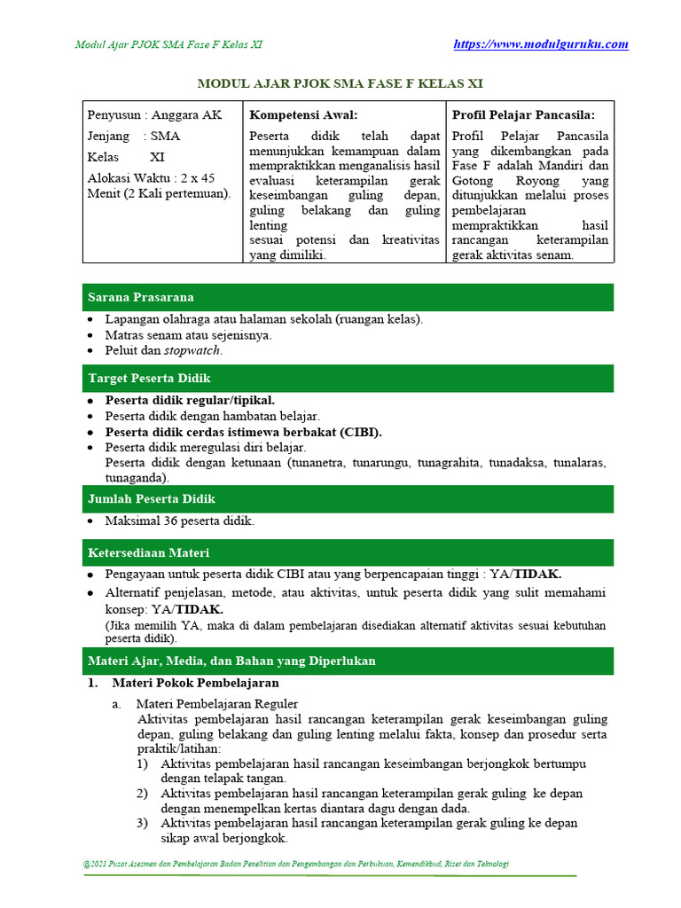 05 Modul Ajar PJOK Aktivitas Senam Kelas XI SMA Fase F - modulguruku ...