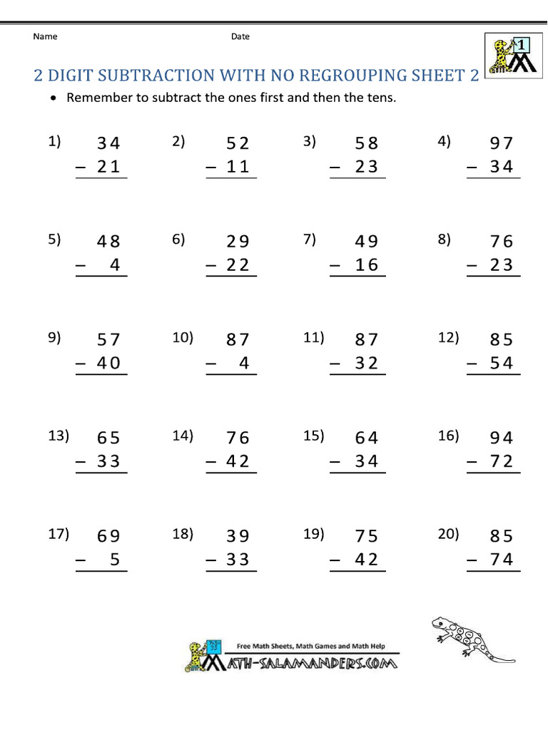 2 Digit Subtraction No Regrouping 2 | PDF